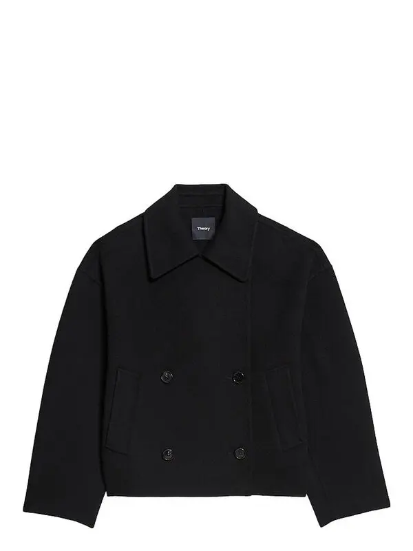 Theory Wool Blend Double Breasted Coat - Black