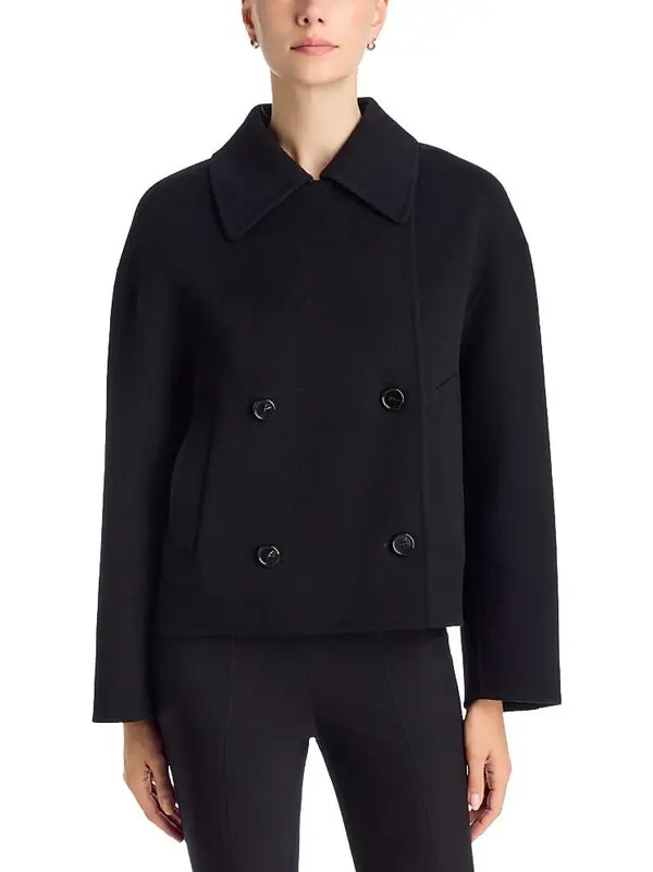 Theory Wool Blend Double Breasted Coat - Black