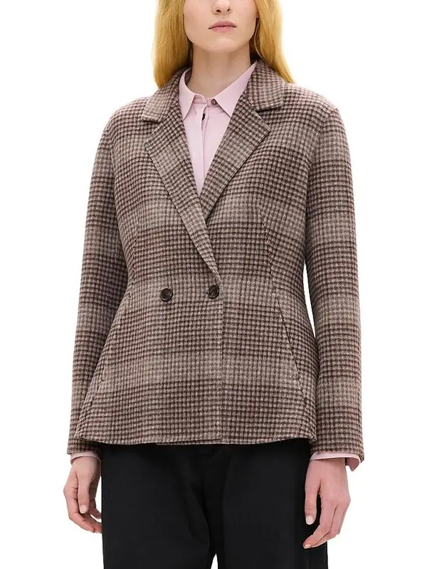 Theory Wool & Cashmere Plaid Double Breasted Blazer - Mahogany Multi