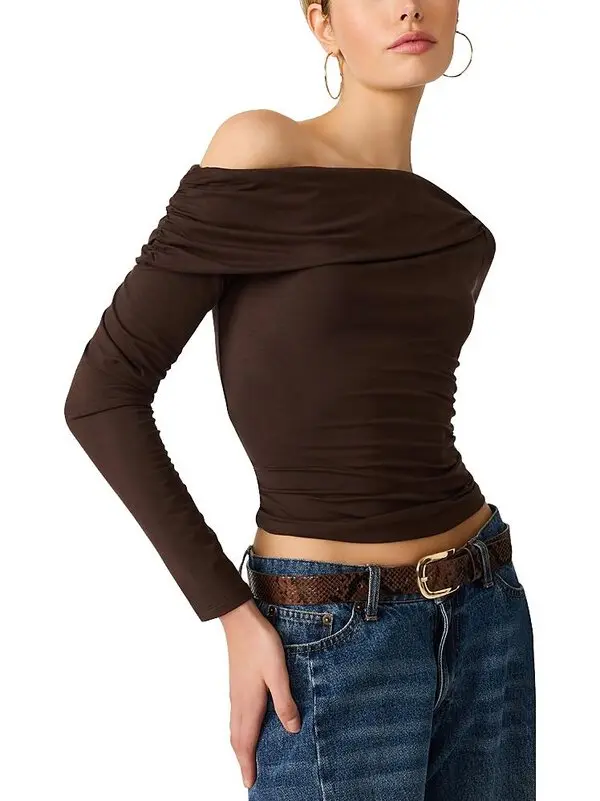 Steve Madden Ryder Off Shoulder Knit Top - Walnut