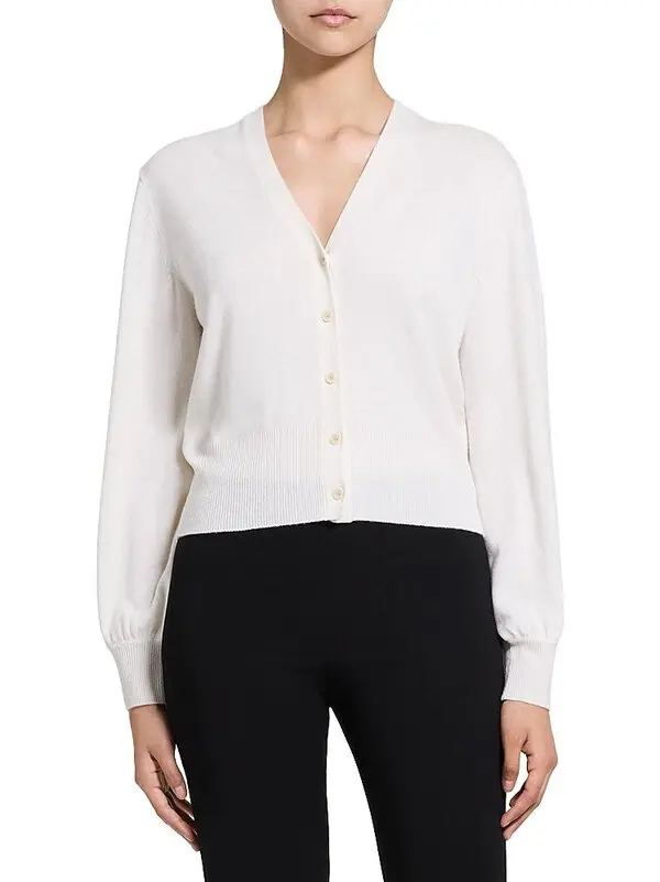 Theory Blouson Sleeve Cashmere Cardigan Sweater - Ivory