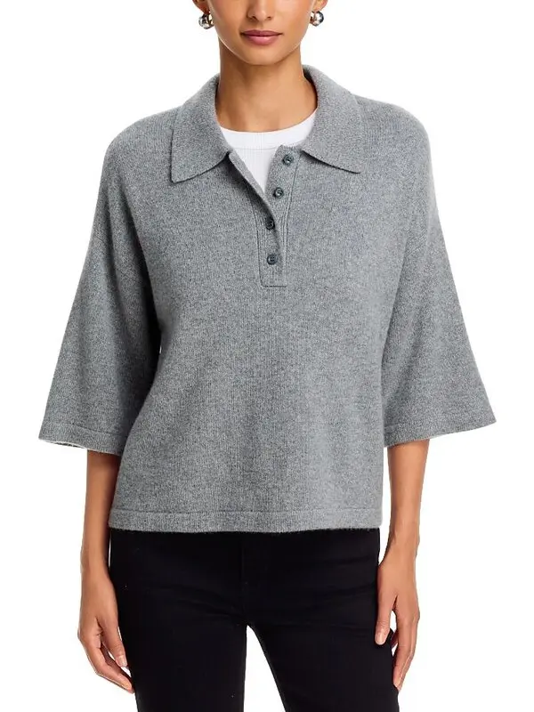 FRAME The Academy Cashmere Polo Top - Graphite Grey