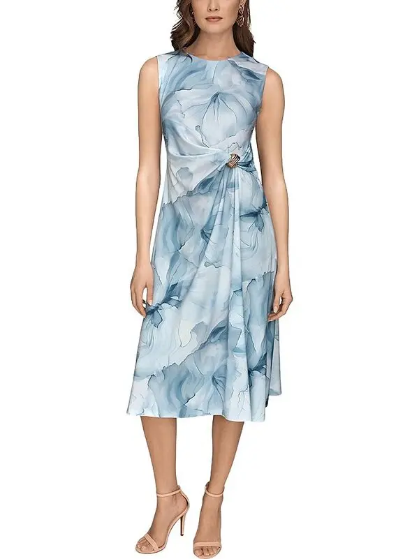 Donna Karan New York Printed Side Drape Midi Dress - Washed Indigo