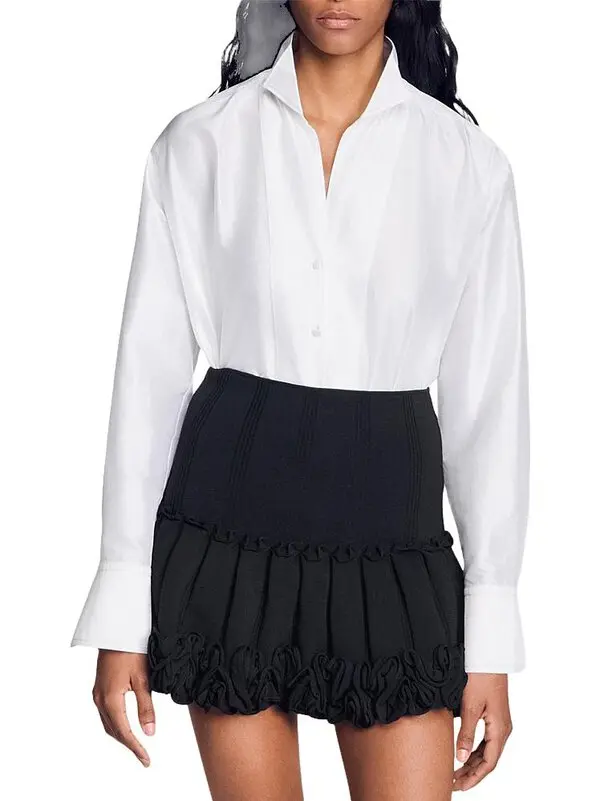 Sandro Oversized Silk Satin Shirt - White