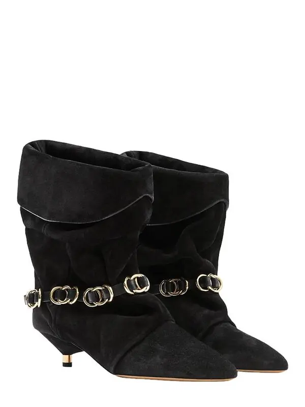 Isabel Marant Étoile Edrik Embellished Suede Ankle Boots - Black