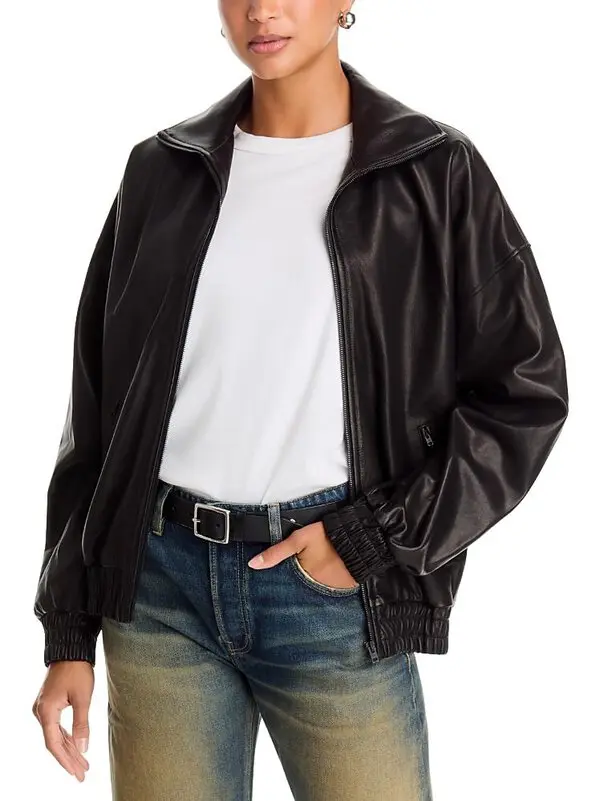 Acne Studios Leather Zip Front Jacket - Black