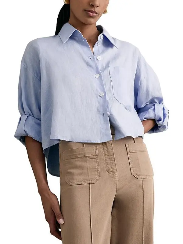 REISS Solena Linen Shirt - Blue