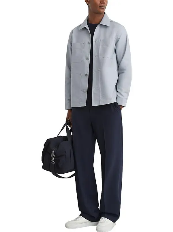 REISS Yorker Twill Four Pocket Overshirt - Soft Blue