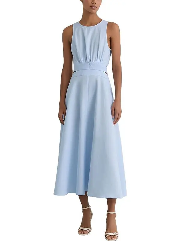 REISS Hazel Linen And Cotton Sleeveless Dress - Blue