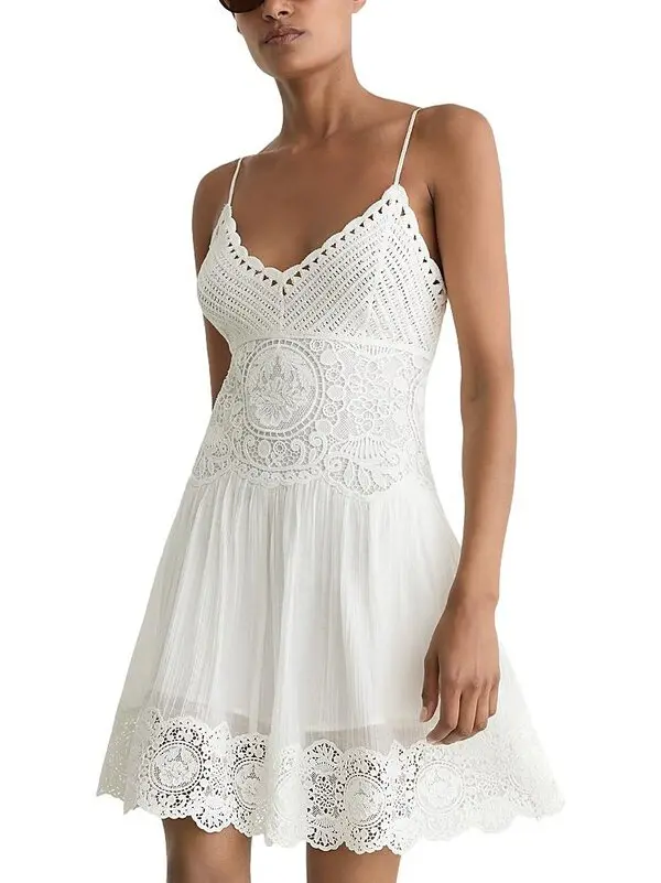 REISS Hesta Crocheted Lace Dress - Ivory
