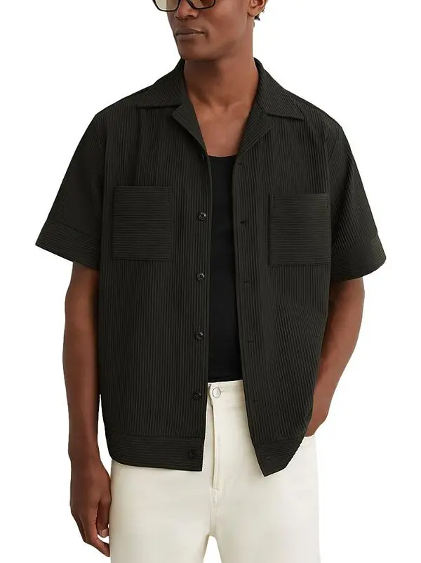 REISS Odessa Ribbed Pocket Short Sleeve Cuban Shirt - Green