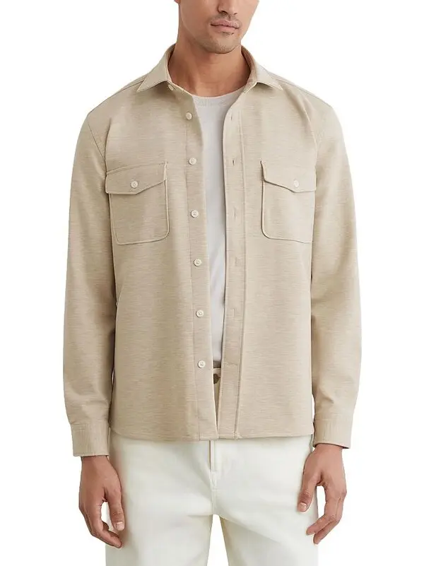 REISS Mcshane Button Front Overshirt - Oatmeal