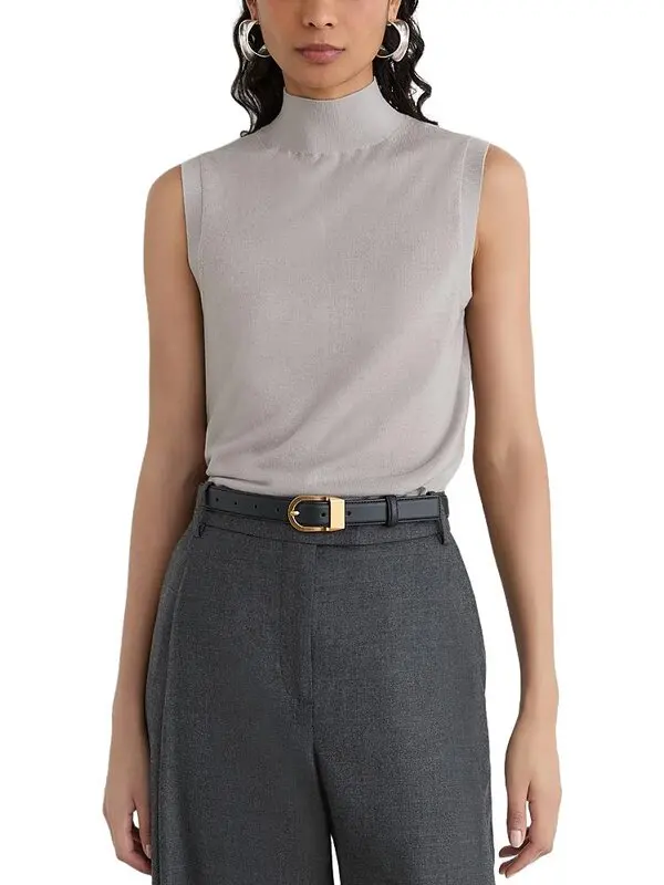 REISS Evelyn Mock Neck Sleeveless Sweater - Grey