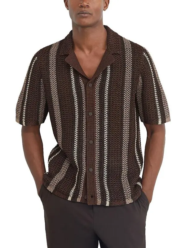 REISS Farin Crochet Cuban Shirt - Chocolate