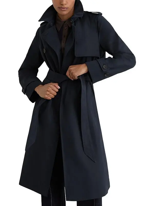 REISS Azura Hooded Double Breasted Trench Coat - Navy