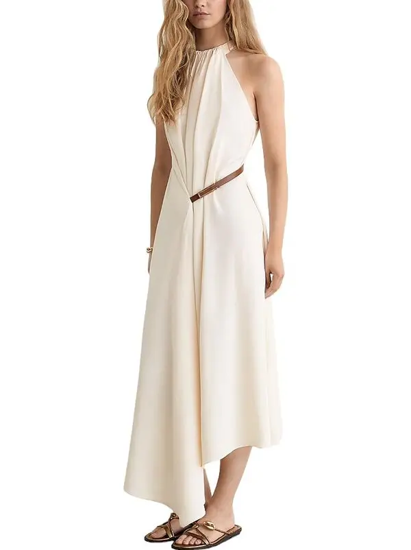 REISS Evie Draped Asymmetric Dress - Ivory