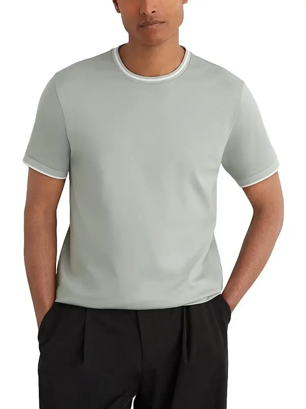 REISS Ainsley Tailored Fit Contrast Tipping Short Sleeve Tee - Light Sage