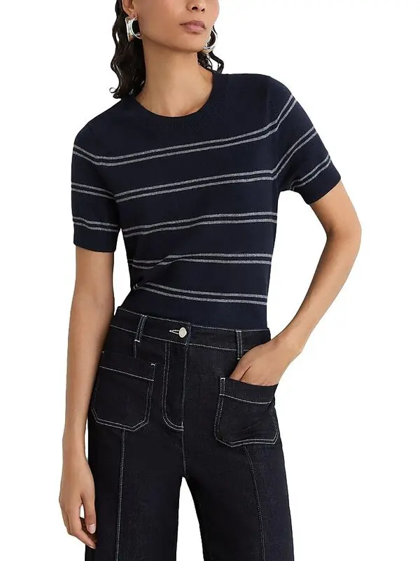 REISS Sabrina Wool Blend Short Sleeve Sweater - Navy/grey
