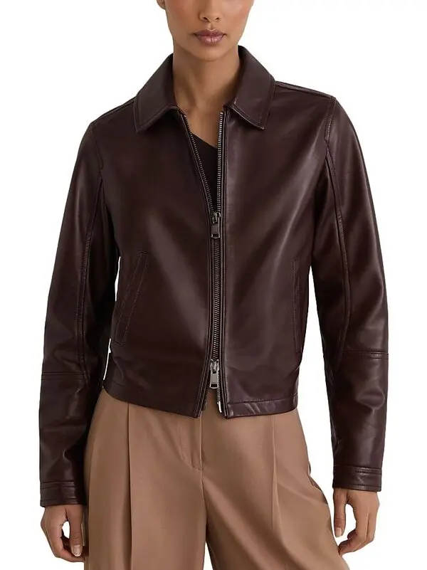 REISS Sorina Leather Jacket - Chocolate