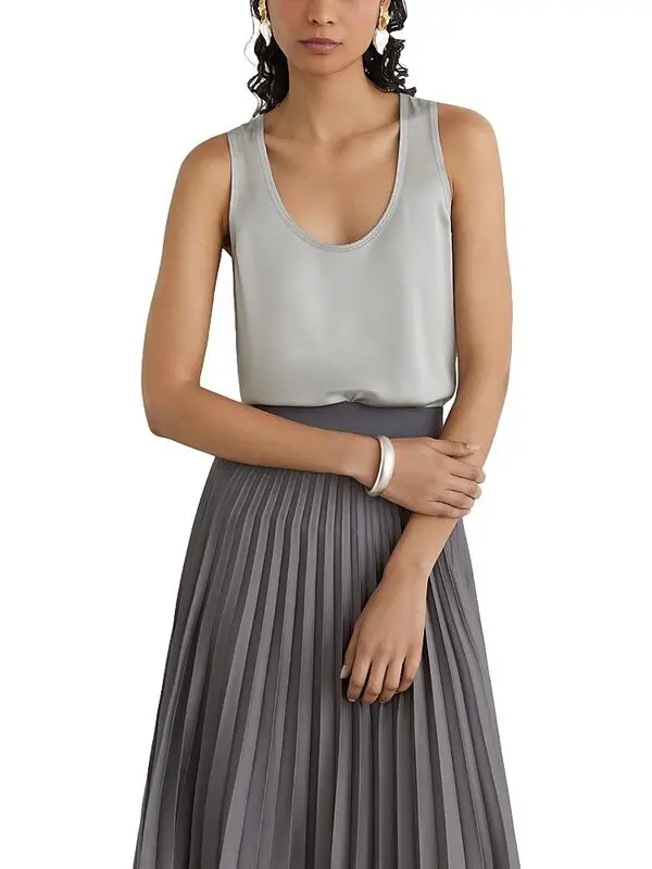 REISS Ruby Silk Blend Sleeveless Top - Grey
