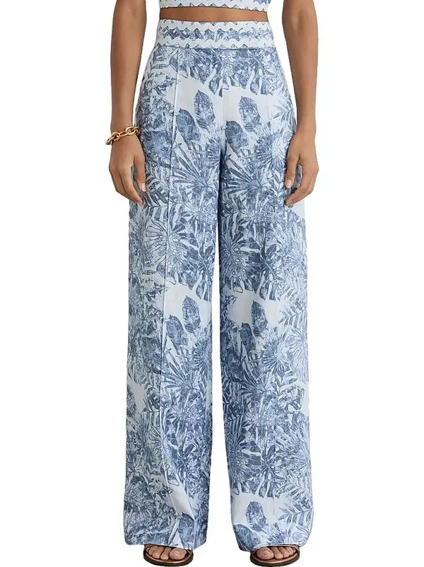 REISS Mila Linen Ric Rac Trim Pants - Blue