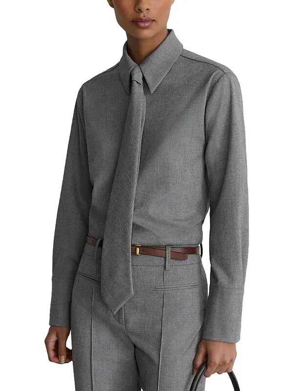 REISS Rosaria Neck Tie Shirt - Grey