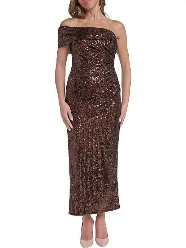 Eliza J Embellished One Shoulder Sheath Dress - Chocolate