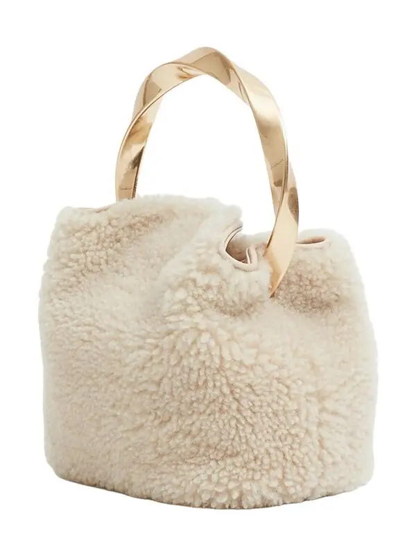 Simkhai Nixi Shearling Bucket Bag - Ecru