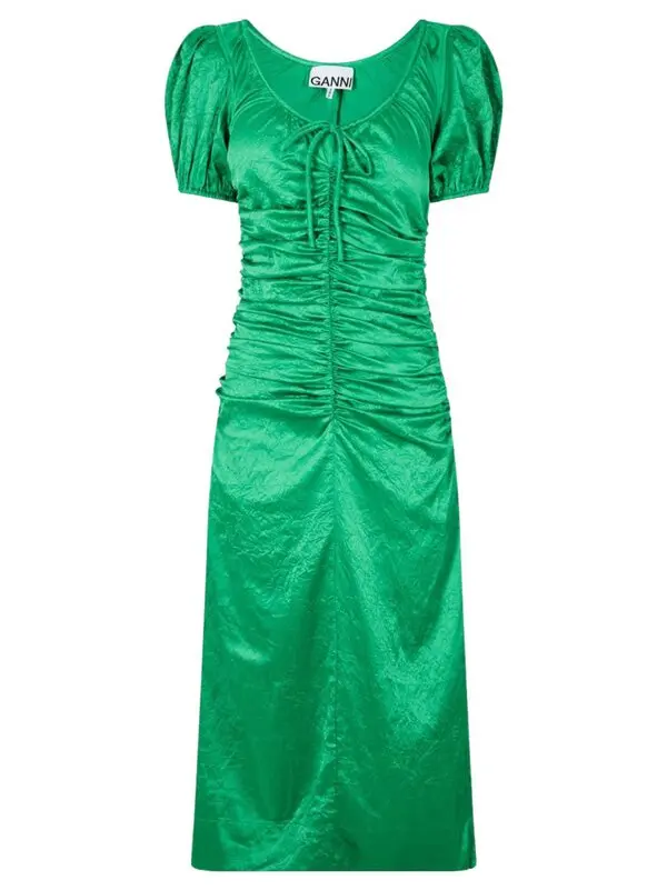 GANNI Pleated Cover-up Midi Dress - Green