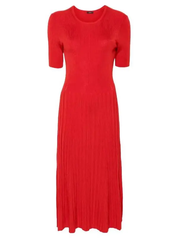 JOSEPH Satiny Pleated Midi Dress - Red