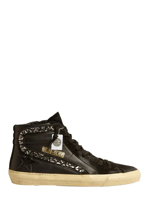 GOLDEN GOOSE Slide In Leather With Star And Crystal Flash - Black