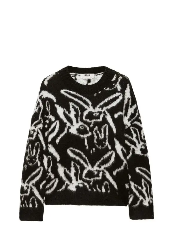 MSGM Rabbit-print Crew Neck Sweatshirt - Black