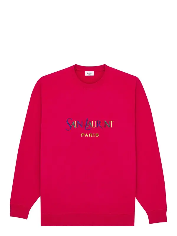 Saint Laurent Embroidered Cotton Crewneck Sweater - Rosso