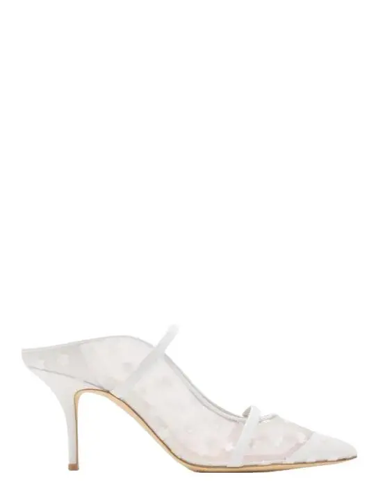 MALONE SOULIERS Floral Appliqué Strap Mules - White