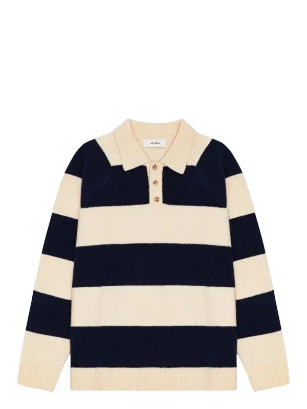 LES DEUX Striped Polo Sweater - Ivory