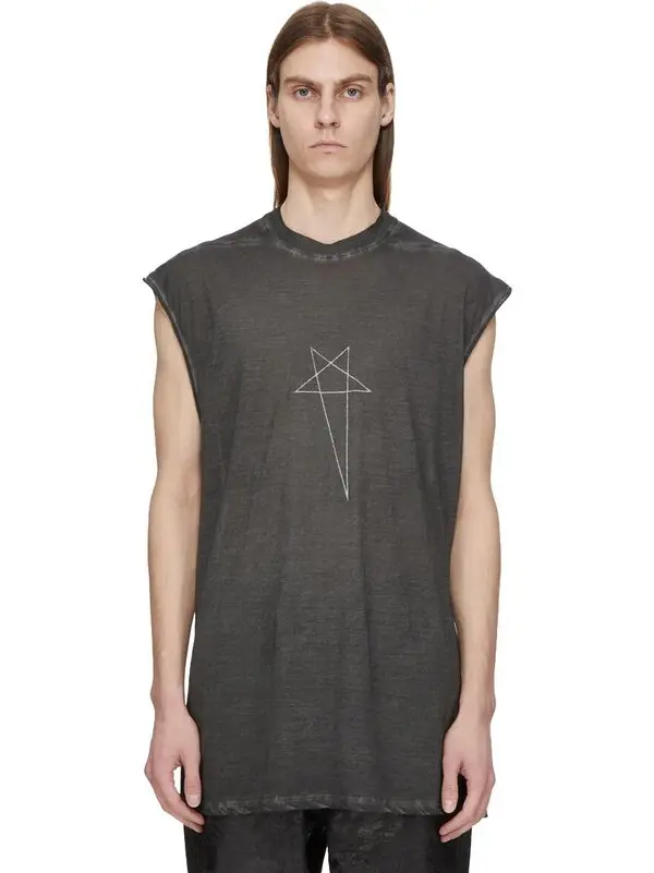 Rick Owens Ribbed Crewneck Cotton T-shirt With Front Print, Oversized Fit - Nero