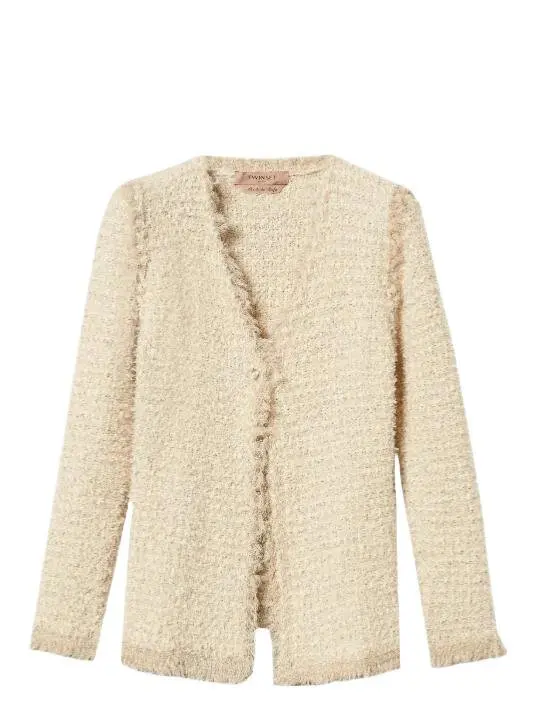 TWINSET Frayed Bouclé Jacket - Nude