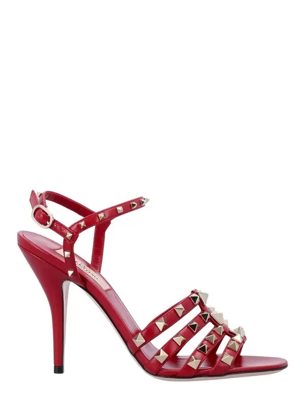 Valentino Garavani Leather Rockstud Stiletto Sandals - Rosso