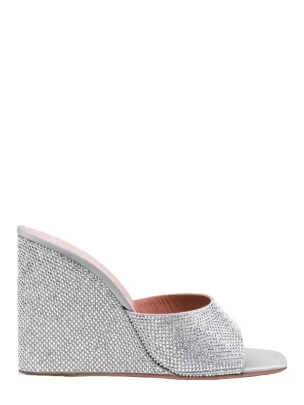 Amina Muaddi Crystal Wedge Mules - Gray