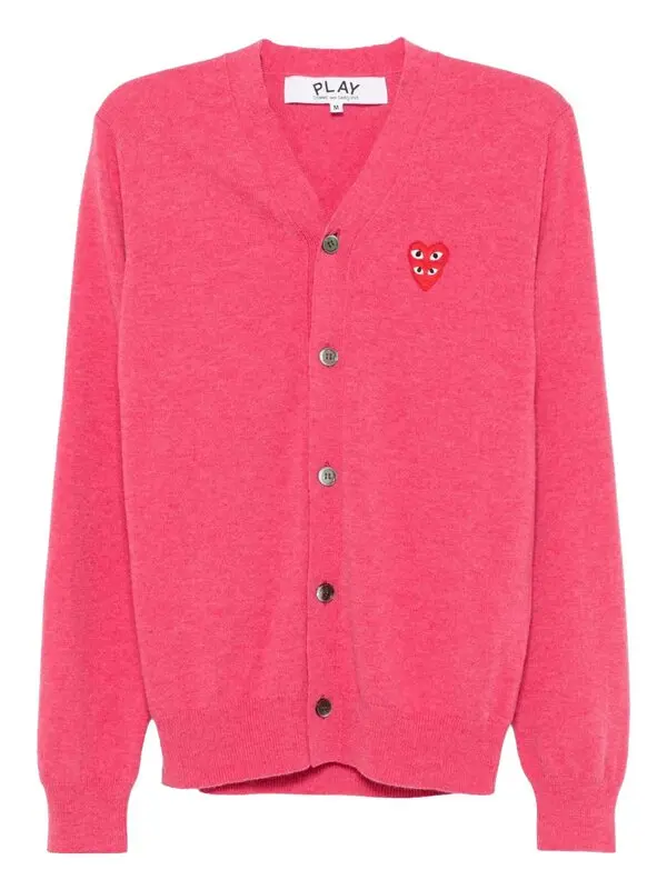 Play Comme Des Garcon V-neck Double Heart-patch Cardigan - Red