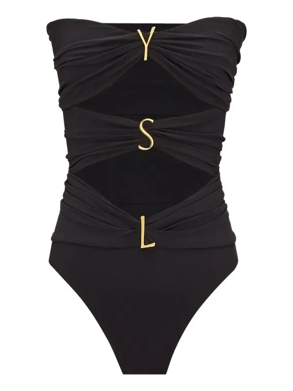 Saint Laurent Strapless Sweetheart Neckline Bodysuit With Metal Details - Nero