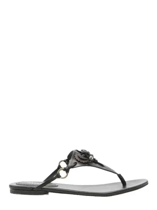 Isabel Marant Étoile Elato Leather Flowers-detail Flat Sandals - Black