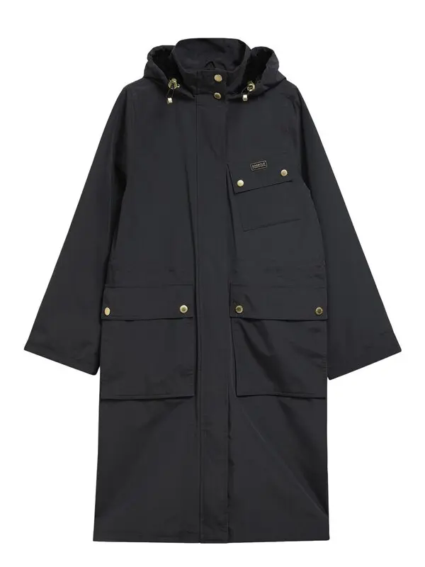 Barbour Drawstring Hood Long Parka Coat - Black