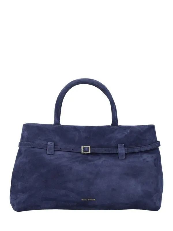 Manu Atelier Suede Belted Tote Bag - Blu