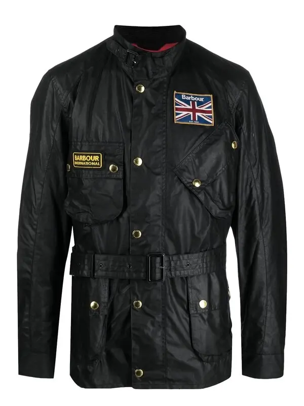BARBOUR INTERNATIONAL High Neck Waxed Cotton Jacket With Four Front Pockets - Black