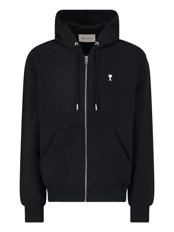 AMI Paris Logo Zip-up Hoodie - Black