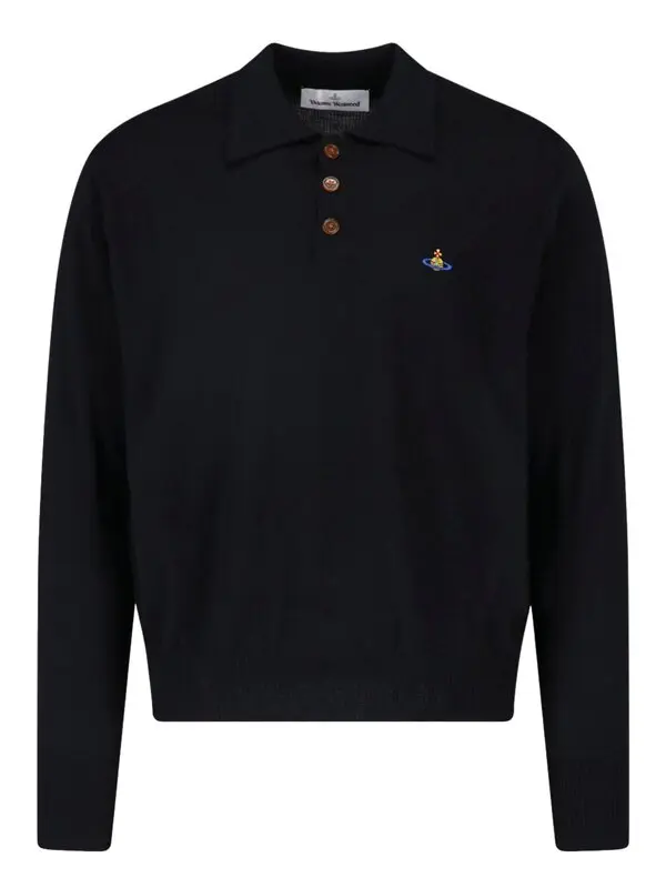 VIVIENNE WESTWOOD Wool Long Sleeve Polo Sweater - Black