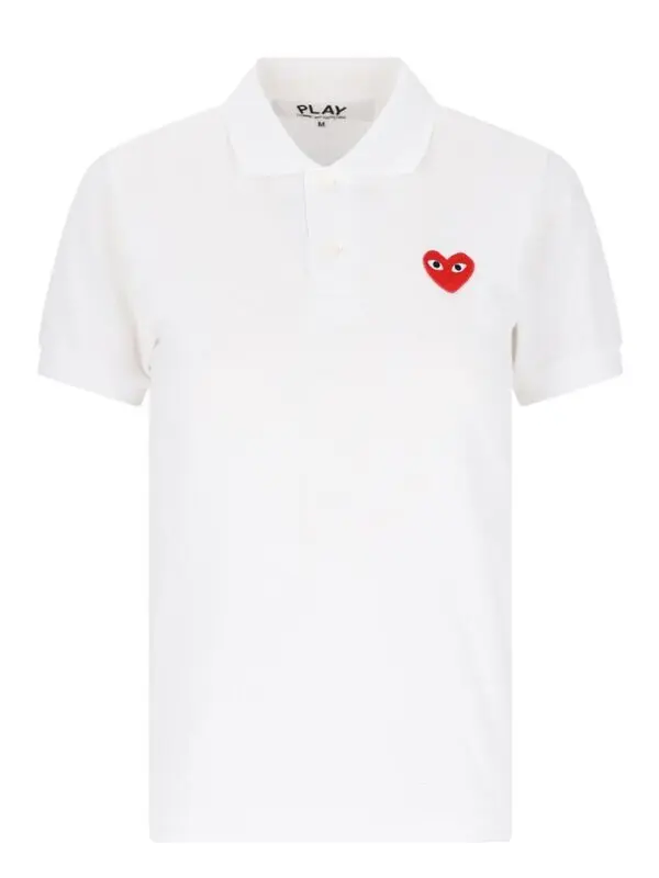 Play Comme Des Garcon Heart Logo Patch Short-sleeved Polo Shirt - White