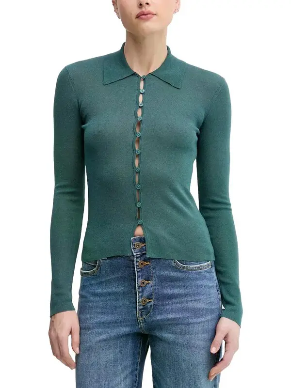 Sisley Scalloped-edge Button-up Cardigan - Green