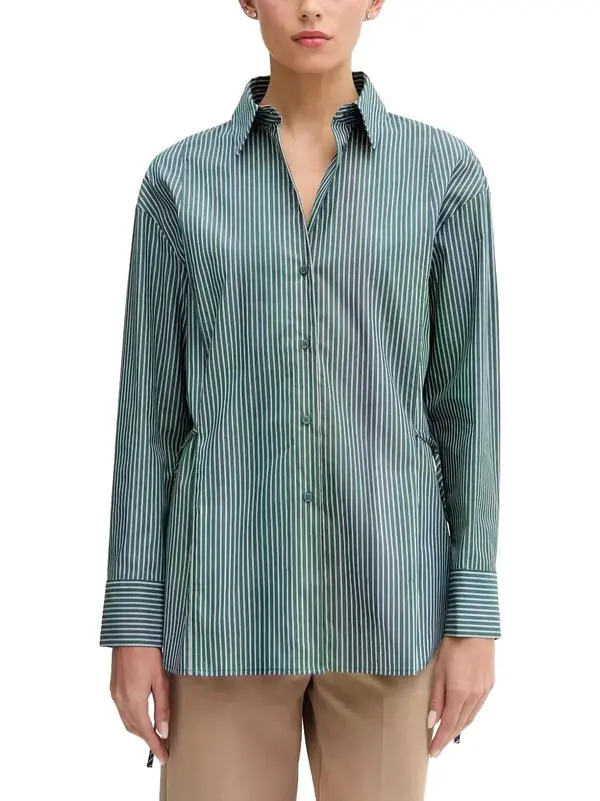 Sisley Vertical-stripe Tie-fastening Shirt - Green